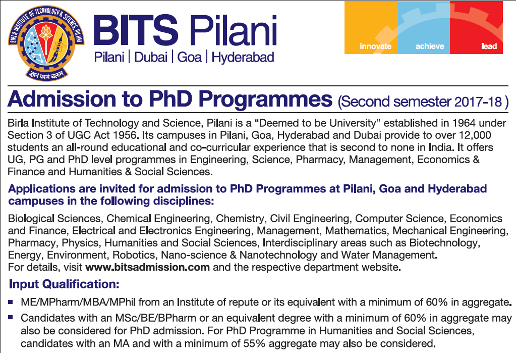Application for Admission to Ph.D. Programme @ BITS, PILANI ...